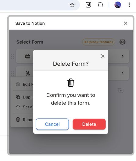 How to delete a form? - Save to Notion Docs