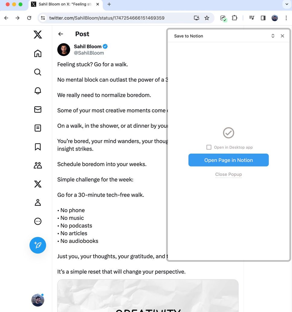How to save Tweet using the extension - Save to Notion Docs
