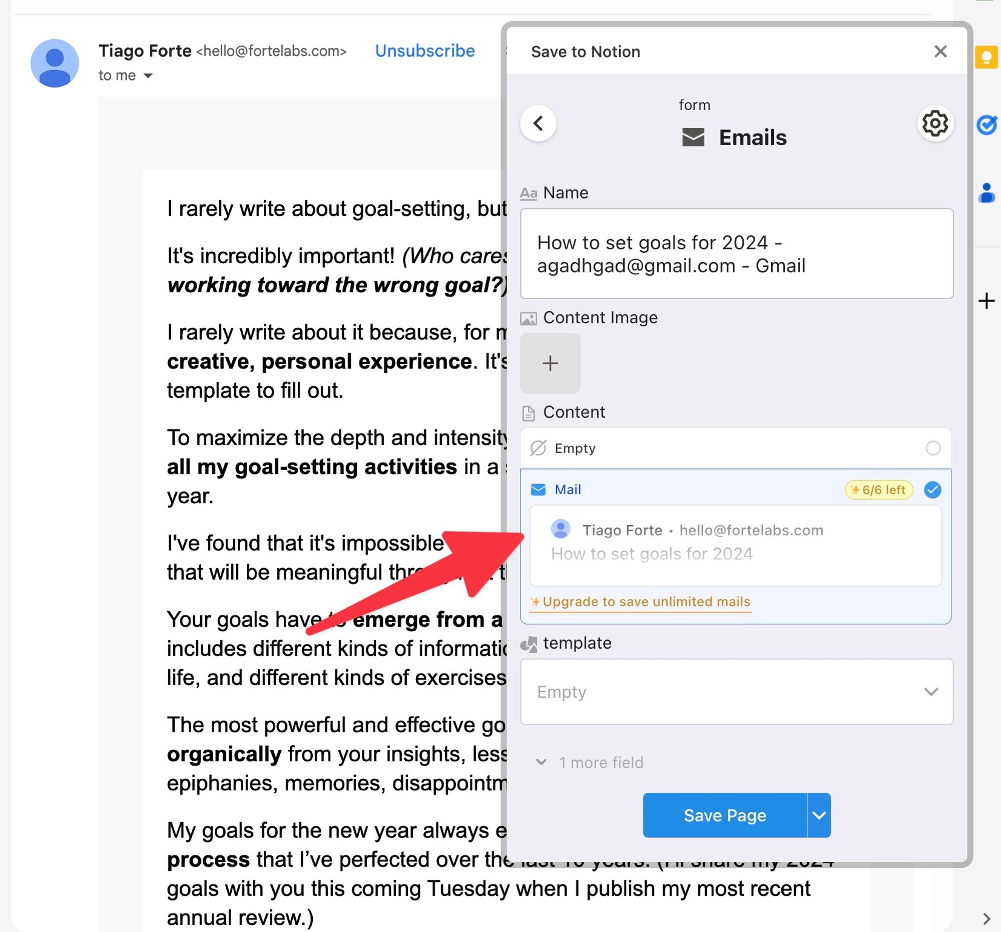 How to save emails on Gmail - Save to Notion Docs