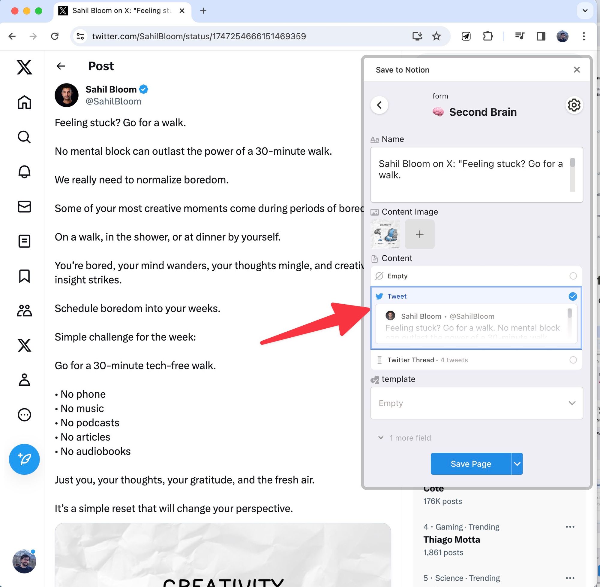 How to save Tweet using the extension - Save to Notion Docs
